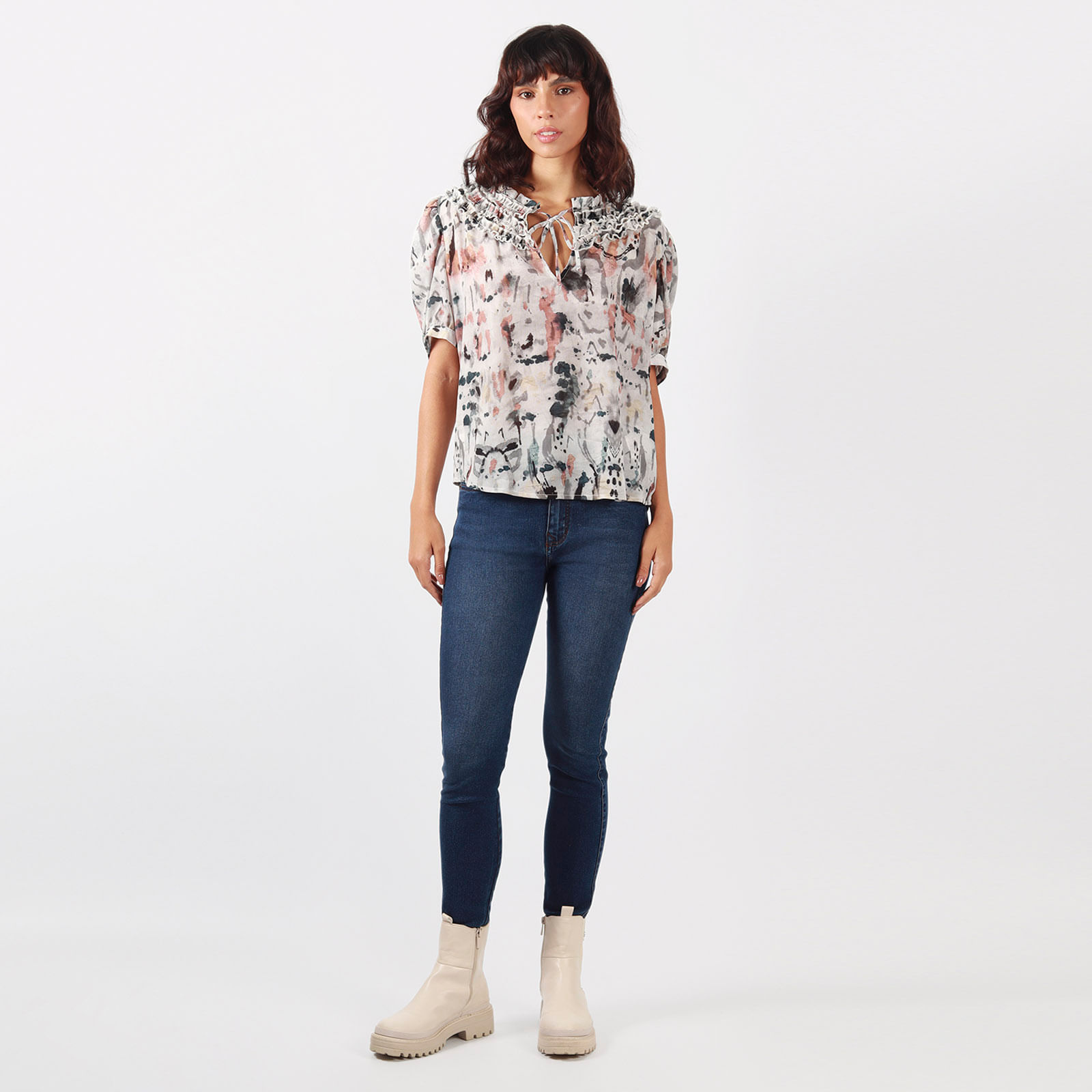 Blusa para mujer - BLUSA CORTA ARANDELAS EN ESCOTE MANGA CORTA ESPALDA ...