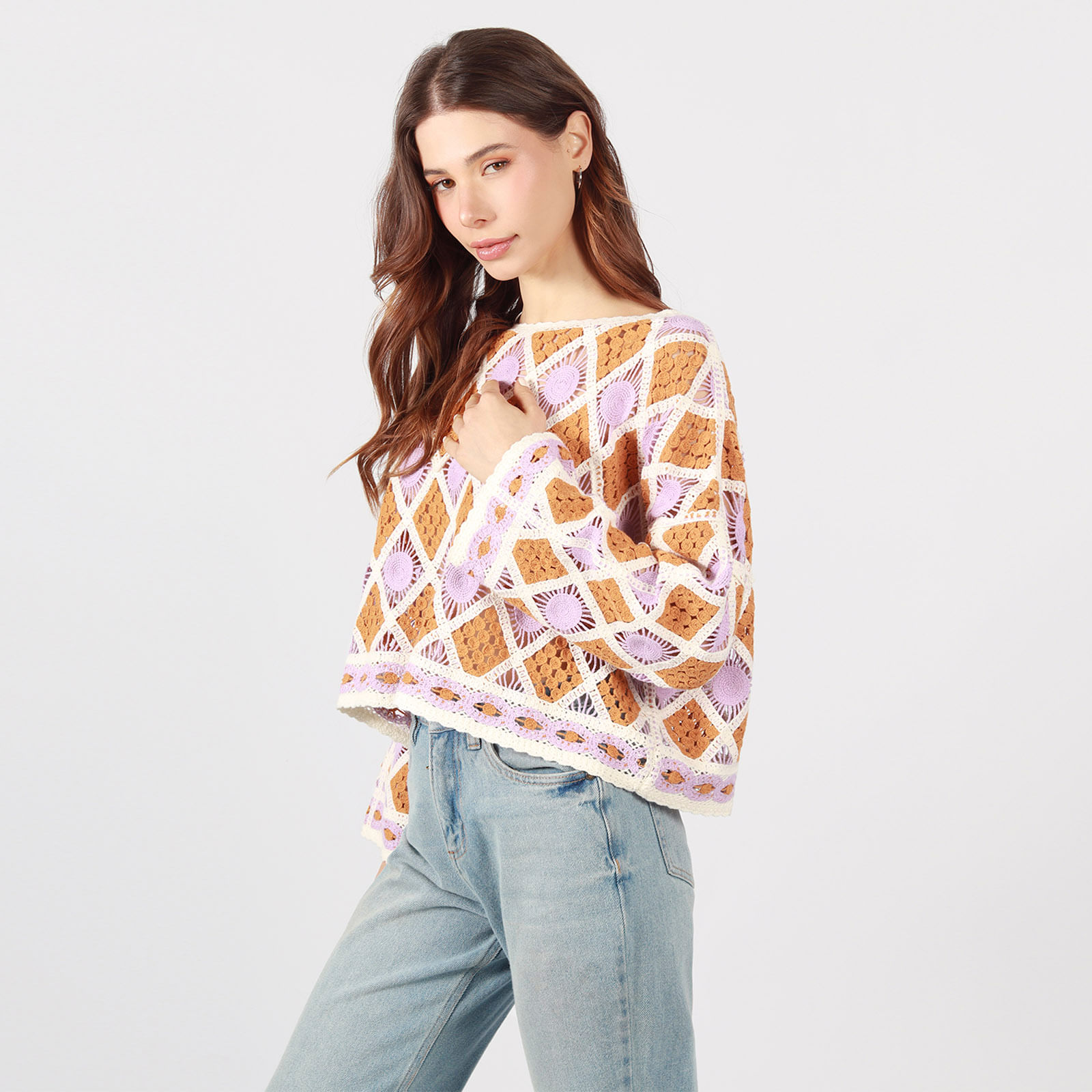 Sweter para mujer - JERSEY CORTO DE CUELLO REDONDO CON LAZADA Y MANGA ...