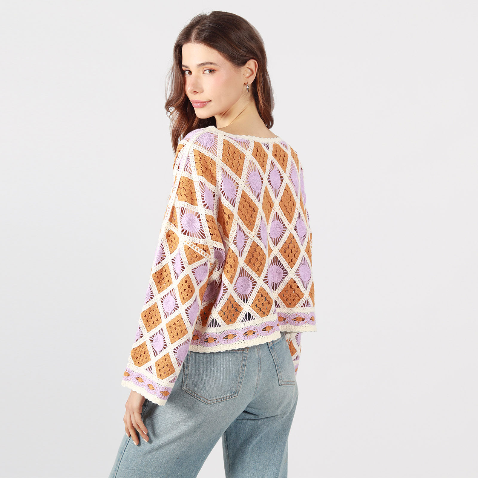 Sweter para mujer - JERSEY CORTO DE CUELLO REDONDO CON LAZADA Y MANGA ...