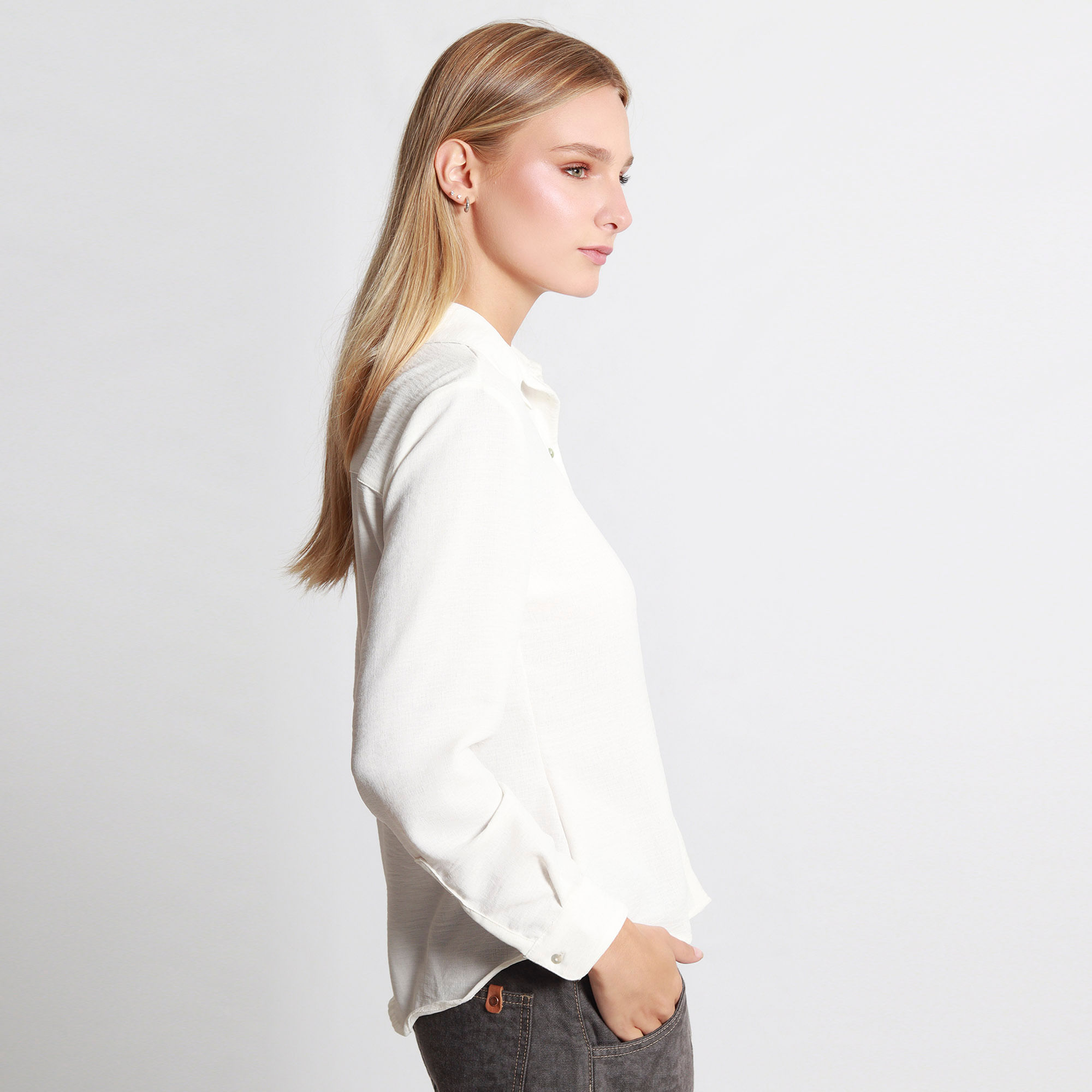 Camisa para mujer - CAMISA MANGA LARGA CON PUNO Y PORTANUELA DELANTERO ...