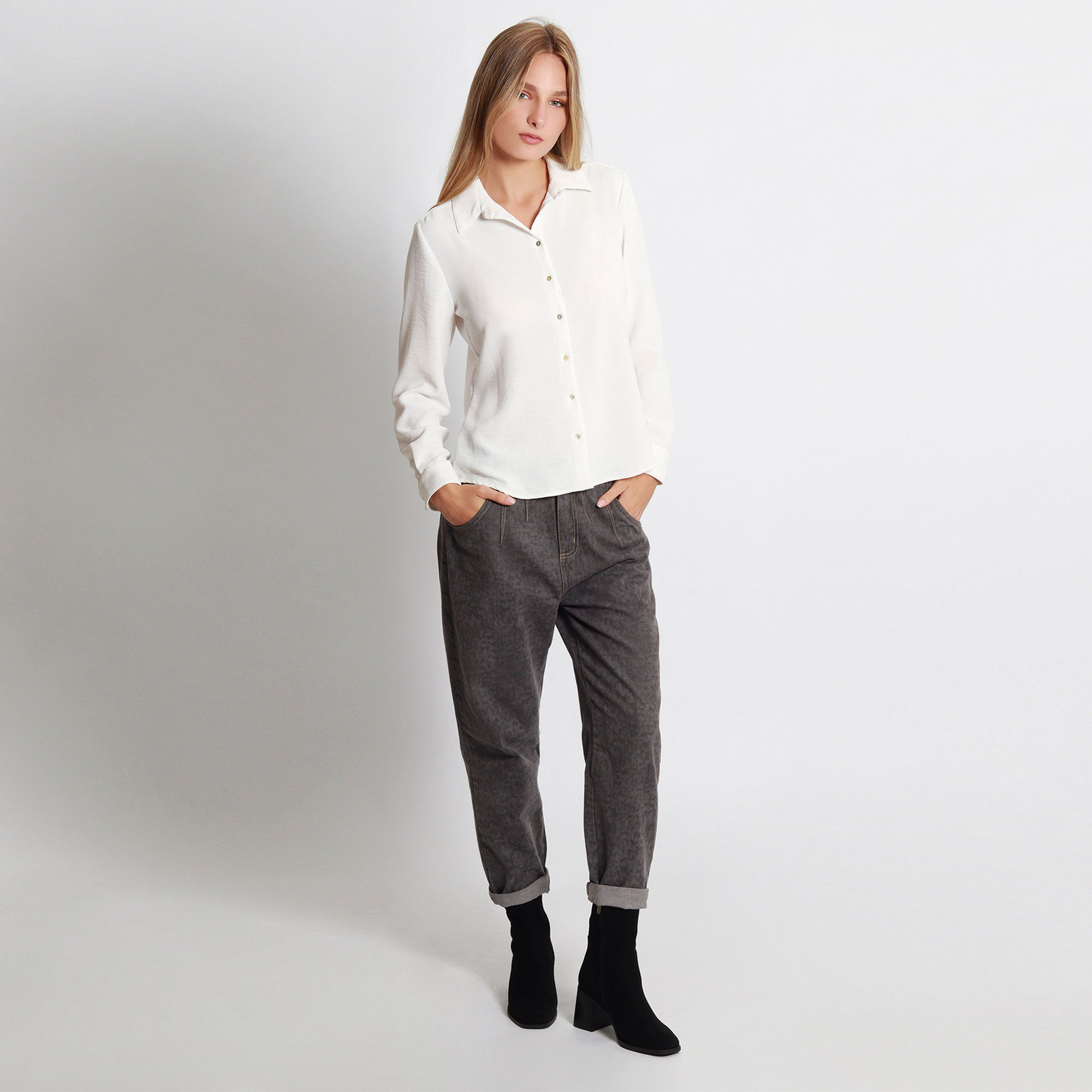 Camisa para mujer - CAMISA MANGA LARGA CON PUNO Y PORTANUELA DELANTERO ...