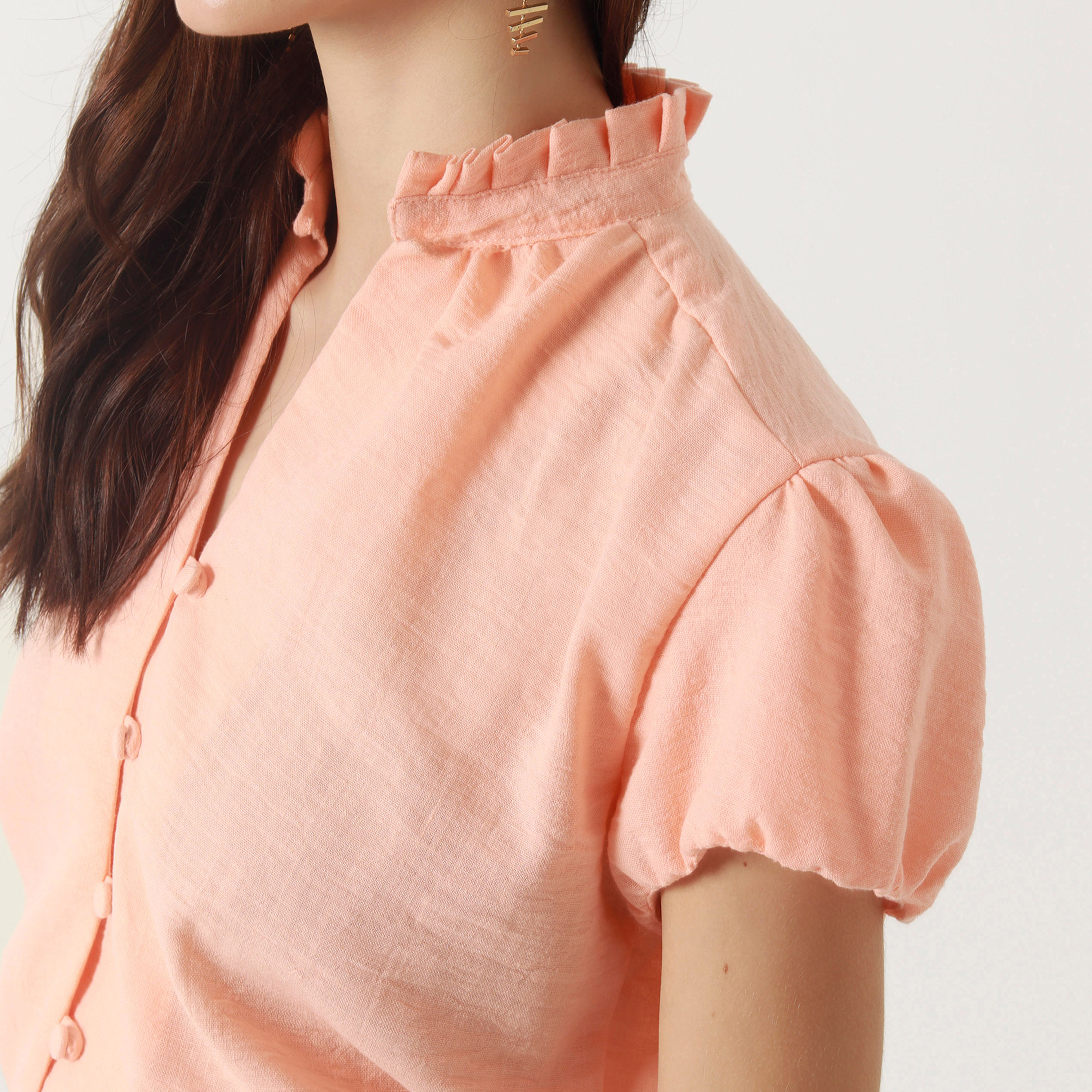 Blusa para mujer - BLUSA MANGA CORTA TIPO GLOBO CUELLO REDONDO CON ...