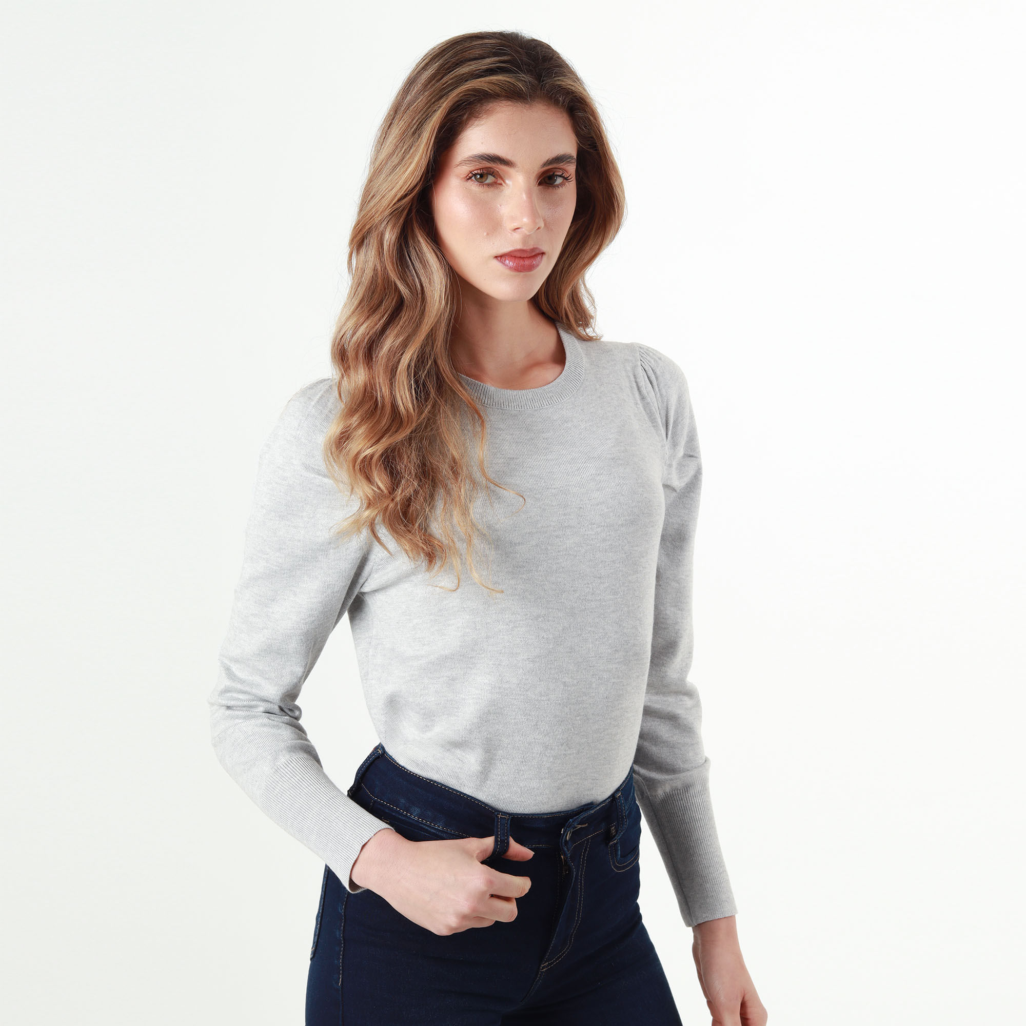 Sweter para mujer - JERSEY BASICO CUELLO REDONDO MANGA CON DRAPEADO ...