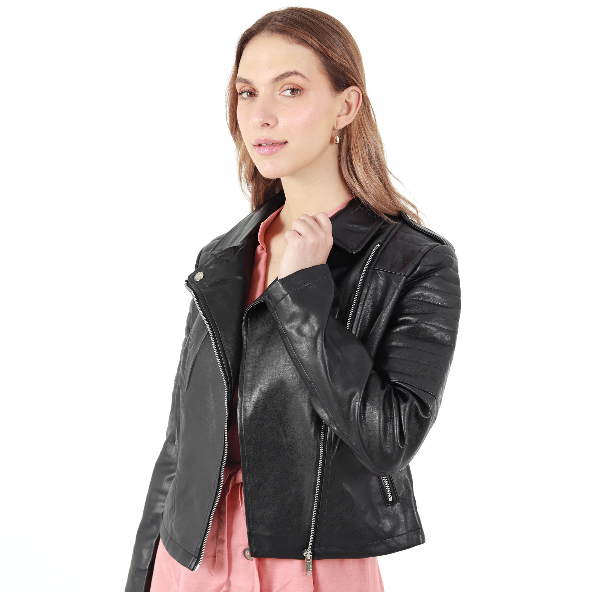 Chaqueta para mujer - CAZADORA PIEL FRENTE CON CRECE DETALLE CIERRE A ...