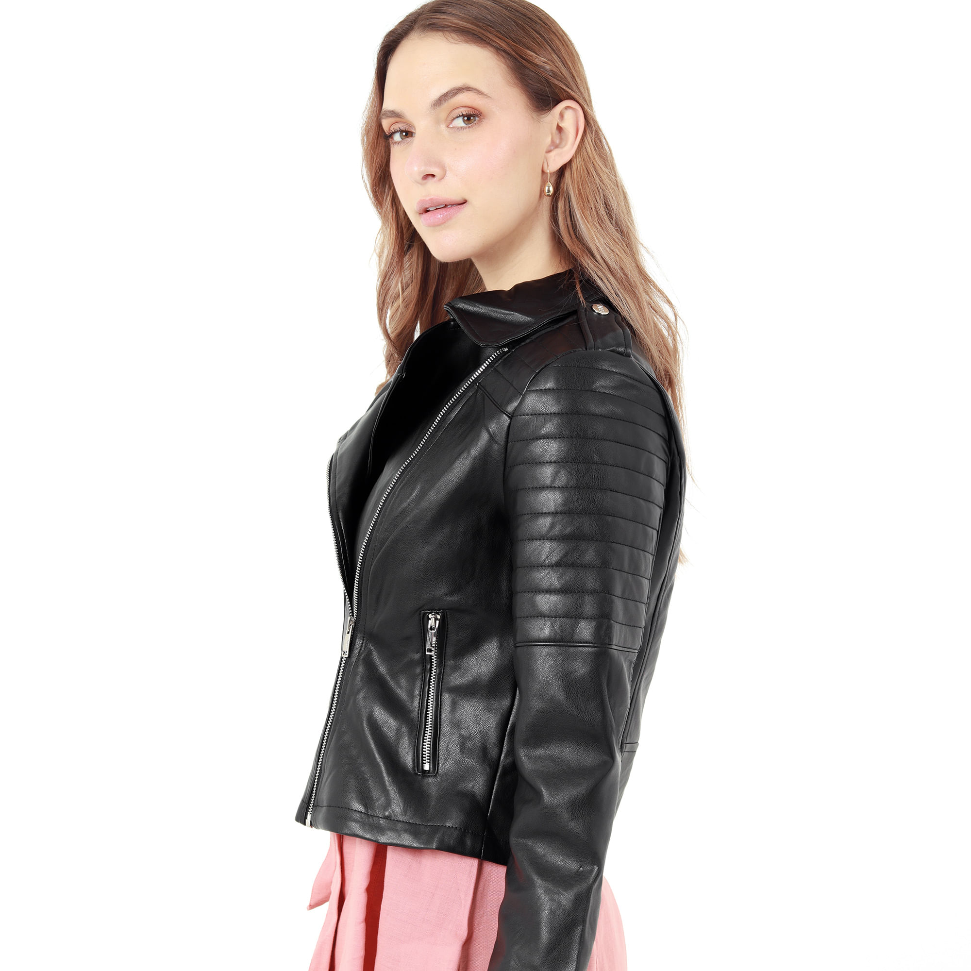 Chaqueta para mujer - CAZADORA PIEL FRENTE CON CRECE DETALLE CIERRE A ...